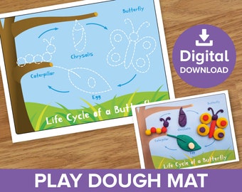 Life Cycle of a Butterfly Play Dough Mat, Kids Homeschool Caterpillar ...