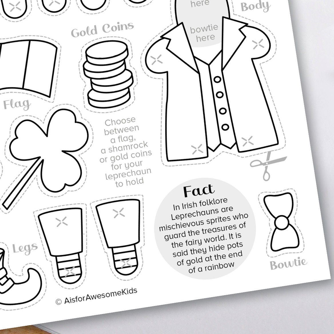 Leprechaun Split Pin Craft, St Patrick's Day Irish Sprite Paper Doll ...