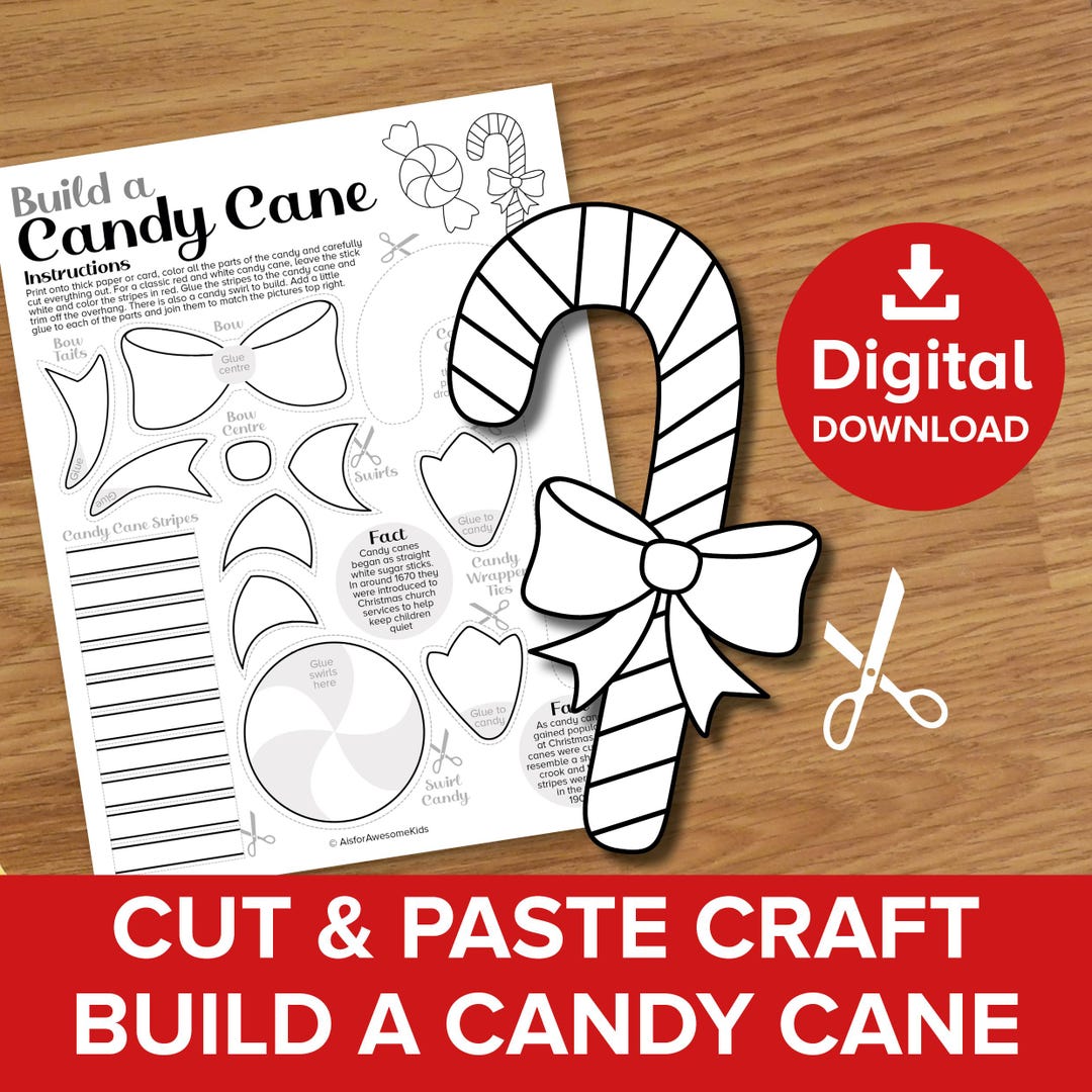 Build a Candy Cane Cut & Paste Craft, Christmas Candies Coloring Page ...