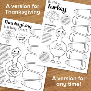 Thankful Turkey Cut & Paste Craft, Build a Thanksgiving Bird Coloring ...