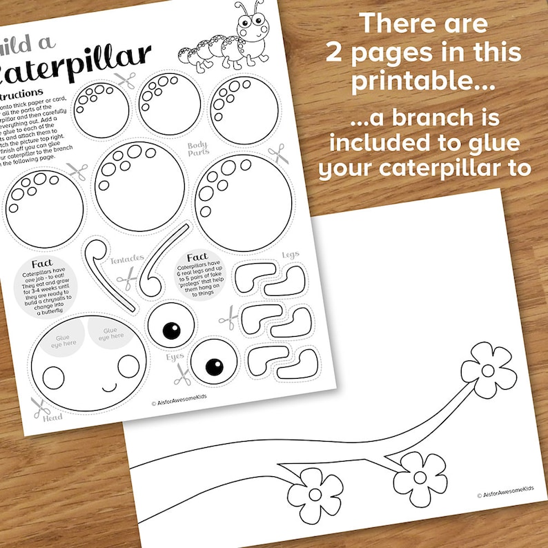 Caterpillar Cut & Paste Craft Printable, Spring Bug Color and Build Kit ...