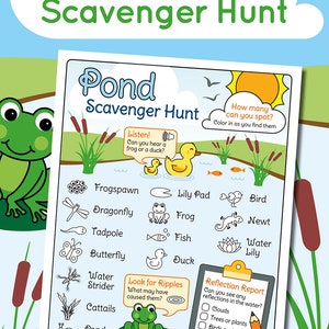 Pond Scavenger Treasure Hunt, Kids Wildlife Look & Find Trail ...