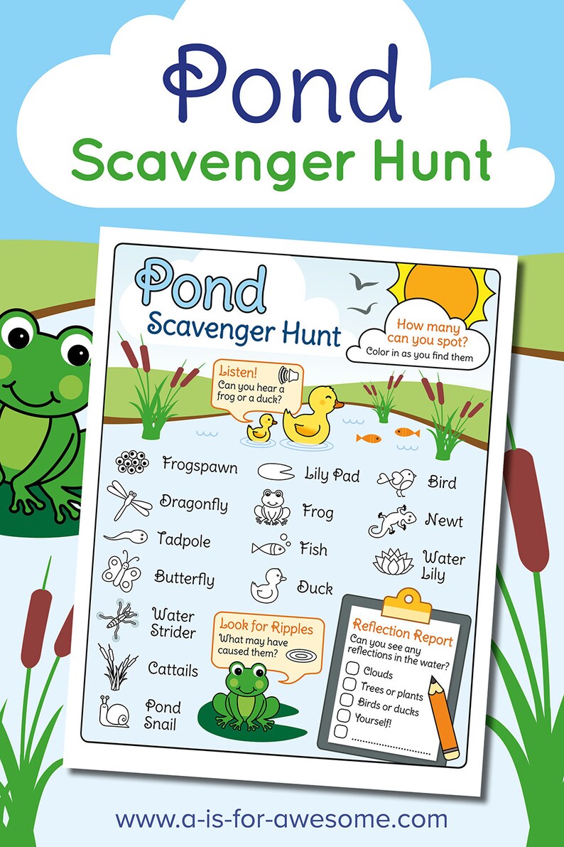 Pond Scavenger Treasure Hunt, Kids Wildlife Look & Find Trail ...