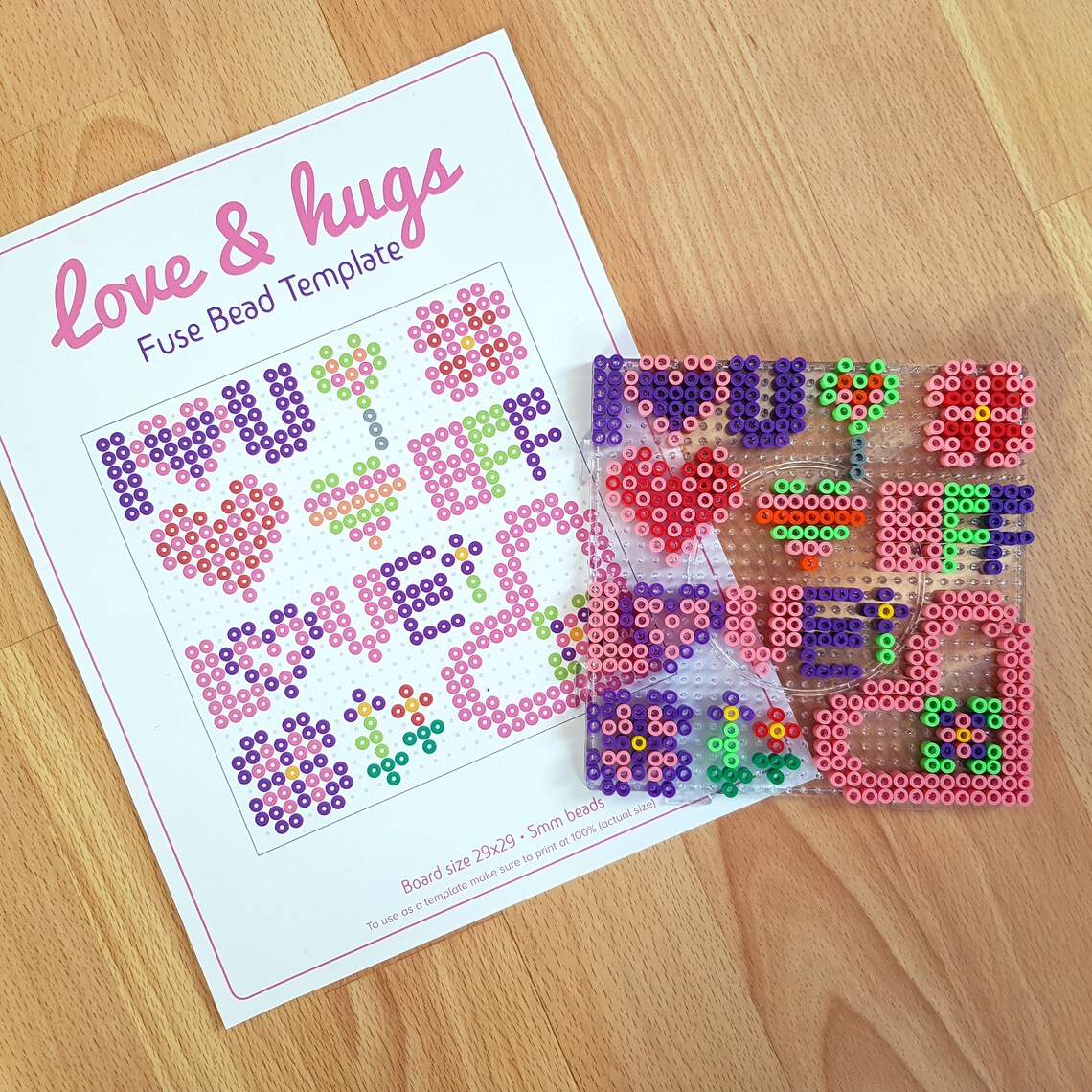 Valentine's Fuse Bead Template, Best Friend BFF Love Craft Gift, Hearts ...