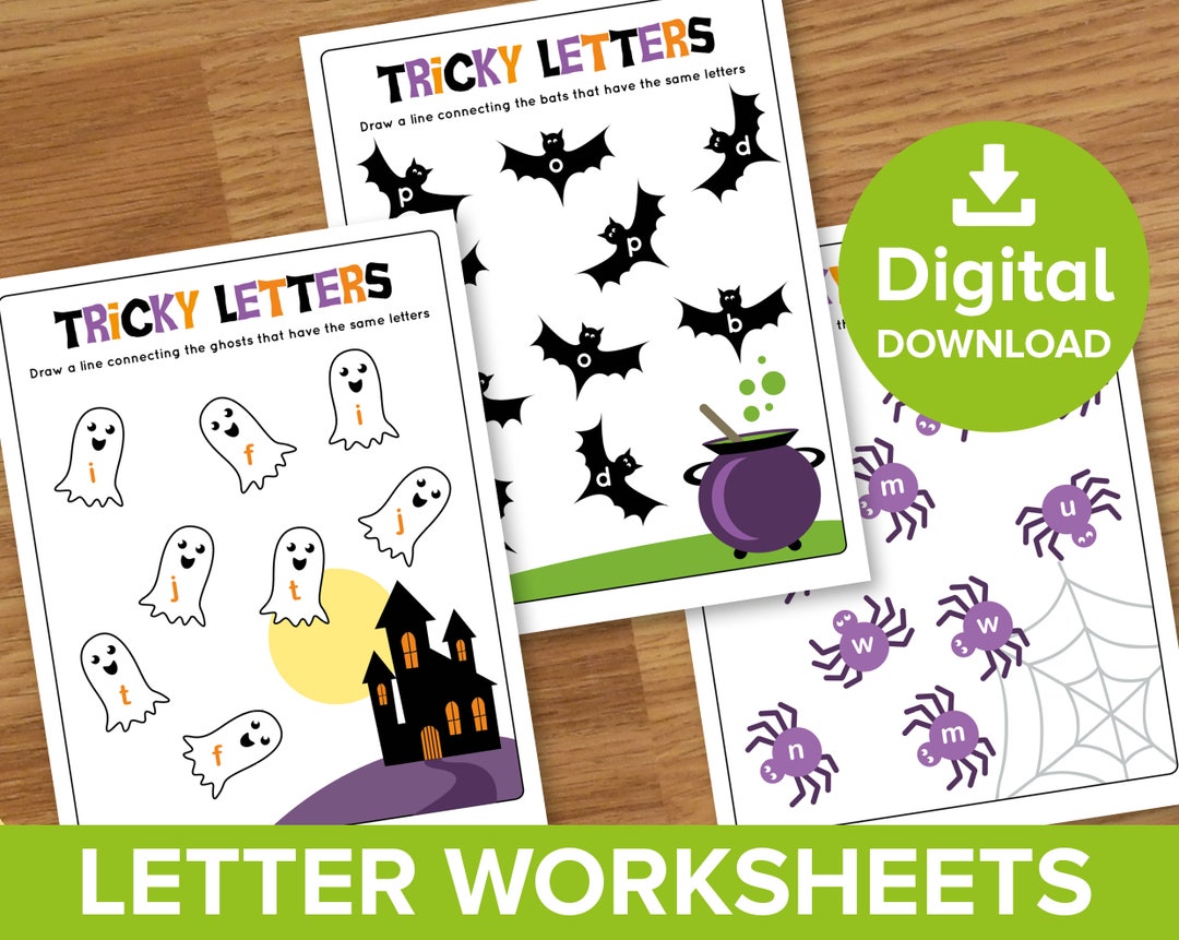 Tricky Letters Challenge Worksheets, Childrens Halloween Spooky ...