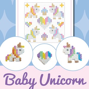 Baby Unicorns Fuse Bead Template, Rainbow Heart Craft Pattern, Hama ...