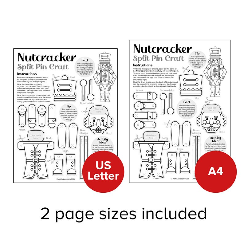 Nutcracker Split Pin Craft, Christmas Cut & Paste Color and Build Kit ...