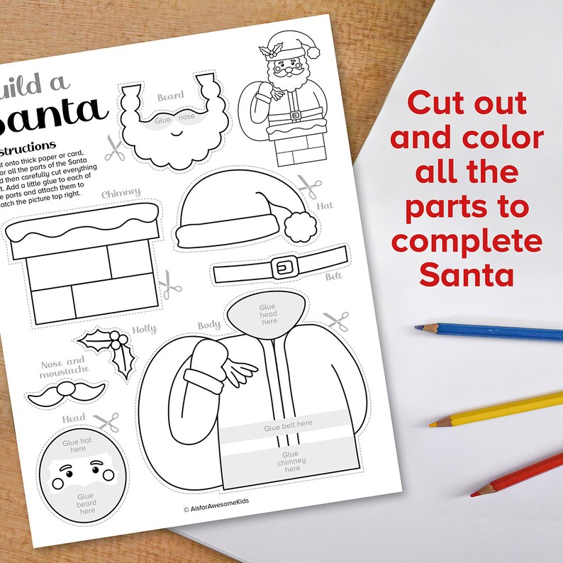 Santa Claus Cut & Paste Craft, Father Christmas Color Build Kit, Paper ...