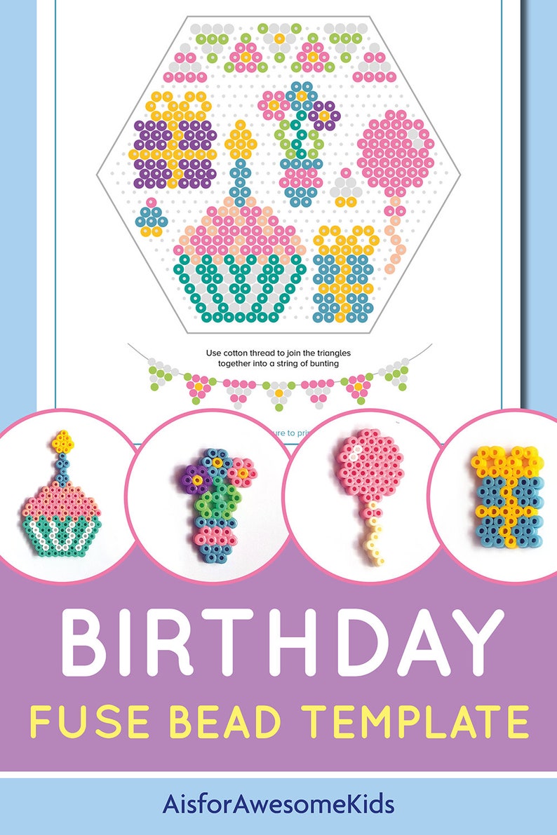Birthday Party Fuse Bead Template, Hama Perler Nabbi Craft Gift ...