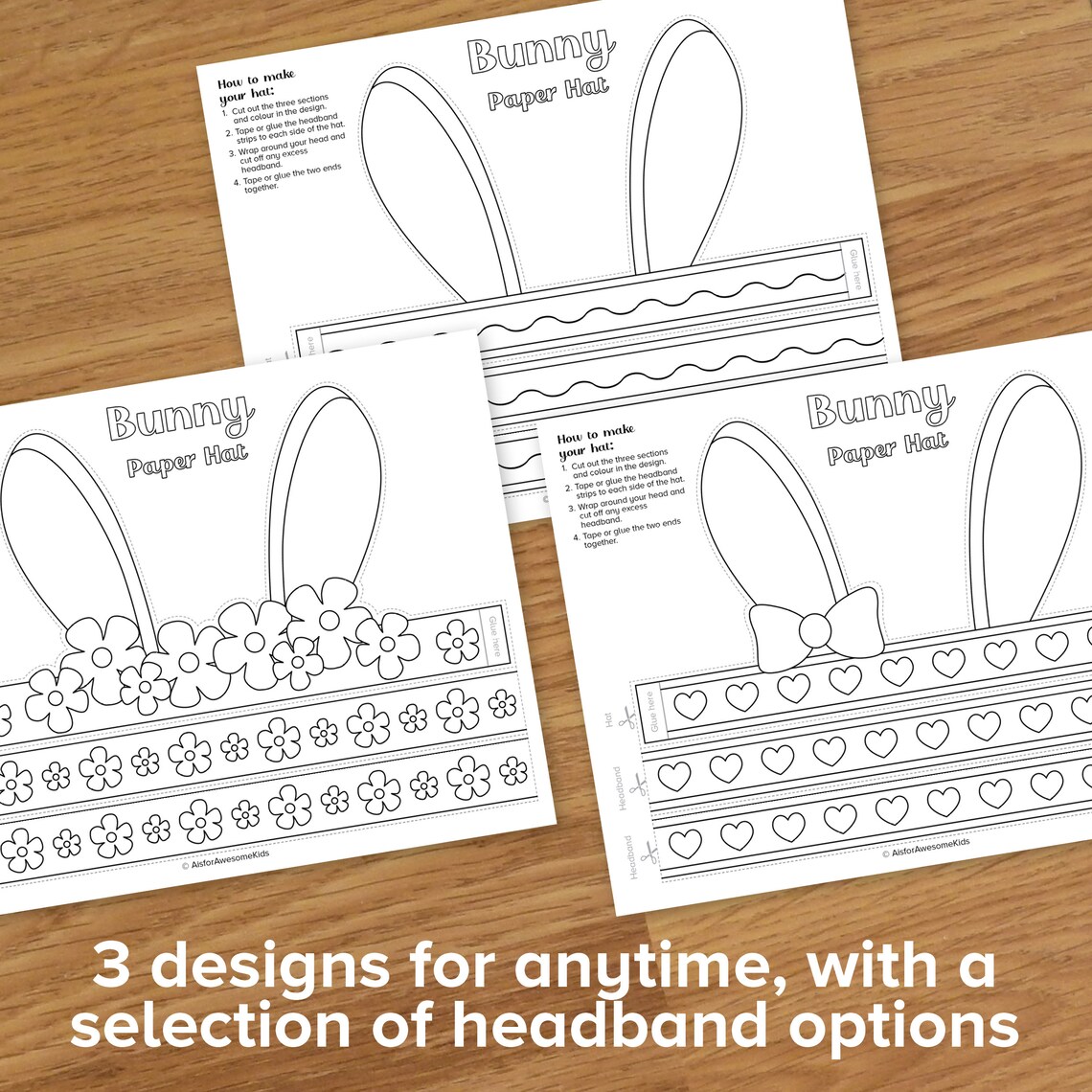 Bunny Paper Crowns Printable, Easter Rabbit Ears Hat Coloring Craft ...
