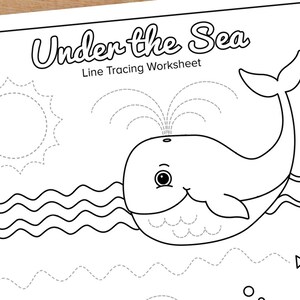 Under the Sea Line Tracing Worksheet, Kids Whale Coloring Pencil ...