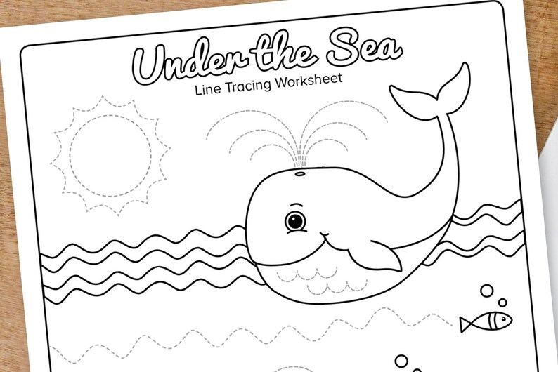 Under the Sea Line Tracing Worksheet, Kids Whale Coloring Pencil ...