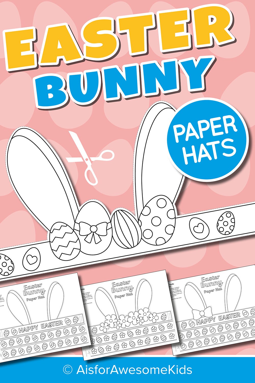 Bunny Paper Crowns Printable, Easter Rabbit Ears Hat Coloring Craft ...