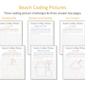 Beach Coding Worksheets, Summer Hidden Picture Reveal, Seaside Pixel ...