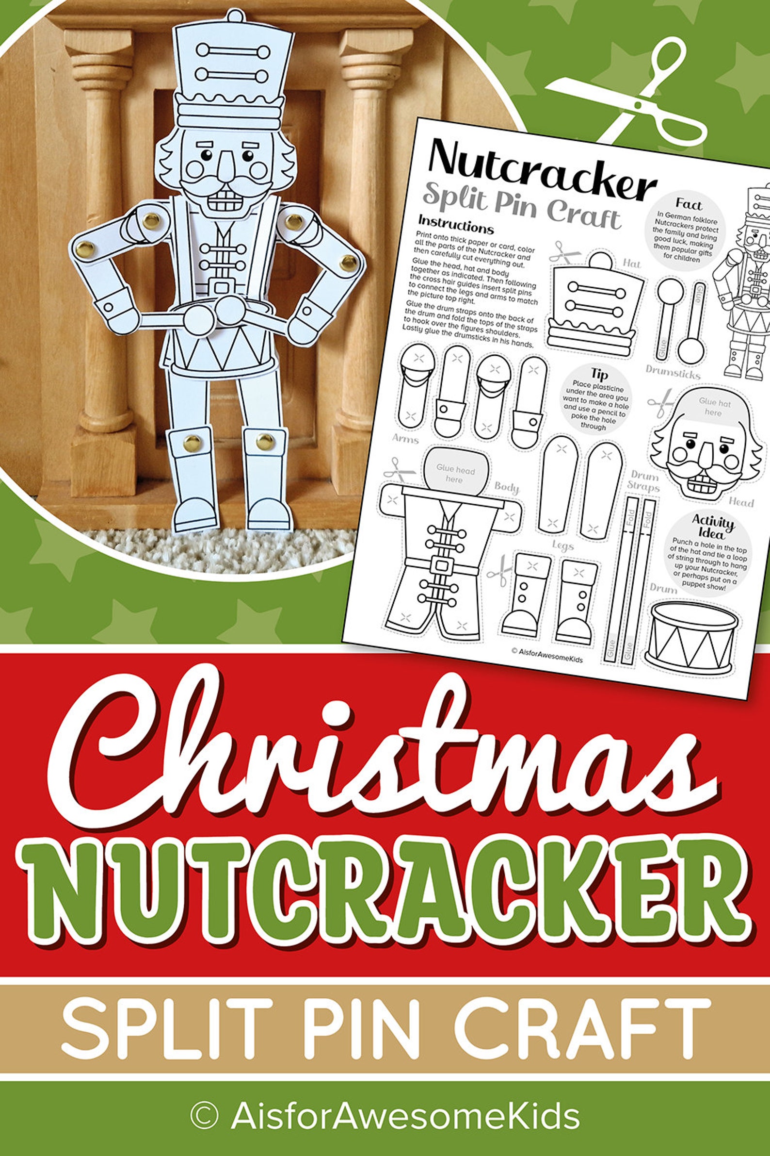 Nutcracker Split Pin Craft, Christmas Cut & Paste Color and Build Kit ...