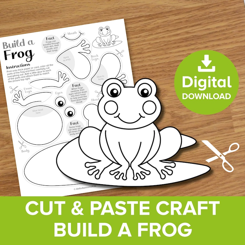 Frog Cut & Paste Craft Printable, Spring Animals Color and Build Art ...