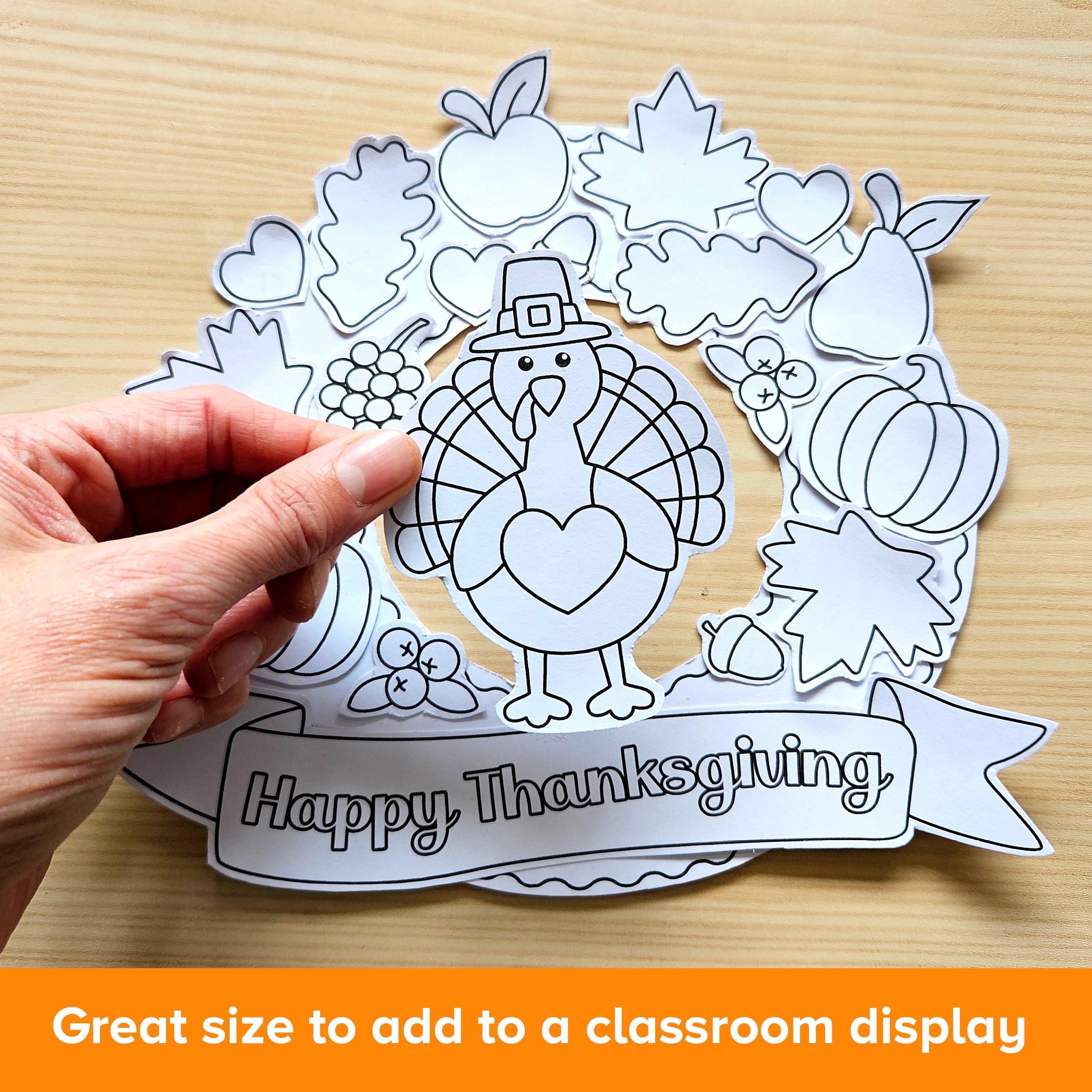 Thanksgiving Wreath Cut & Paste Craft, Fall Gratitude Coloring Page ...