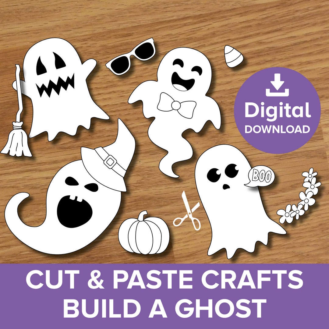 Ghosts Cut & Paste Crafts, Halloween Party Decoration Kit, Kids DIY ...