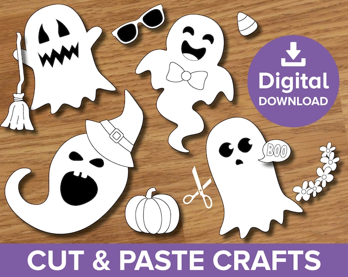 Ghosts Cut & Paste Crafts, Halloween Party Decoration Kit, Kids DIY ...