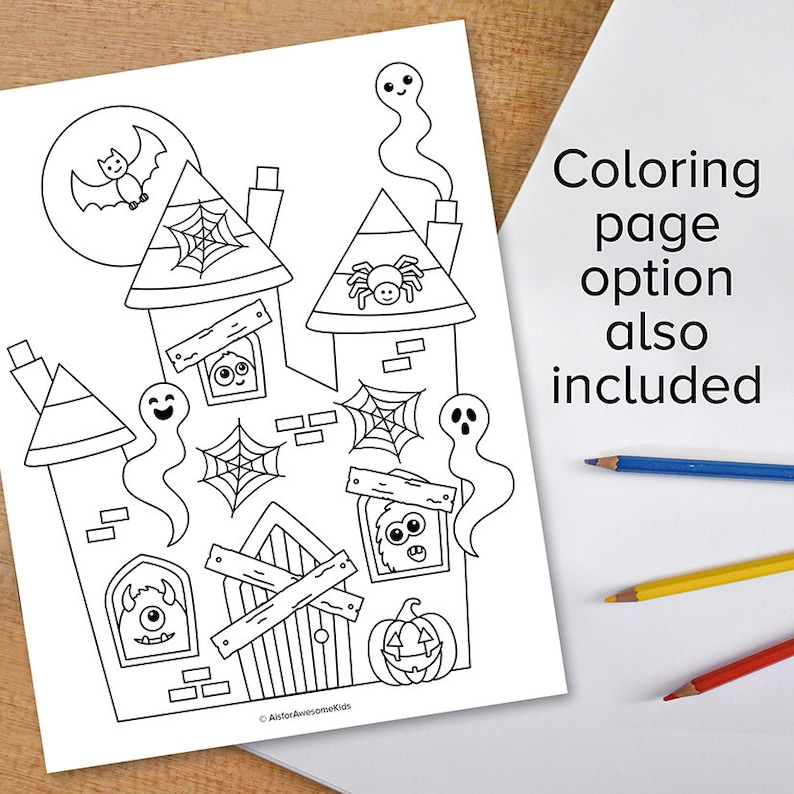 Haunted House Cut & Paste Craft, Build a Halloween Mansion Coloring ...