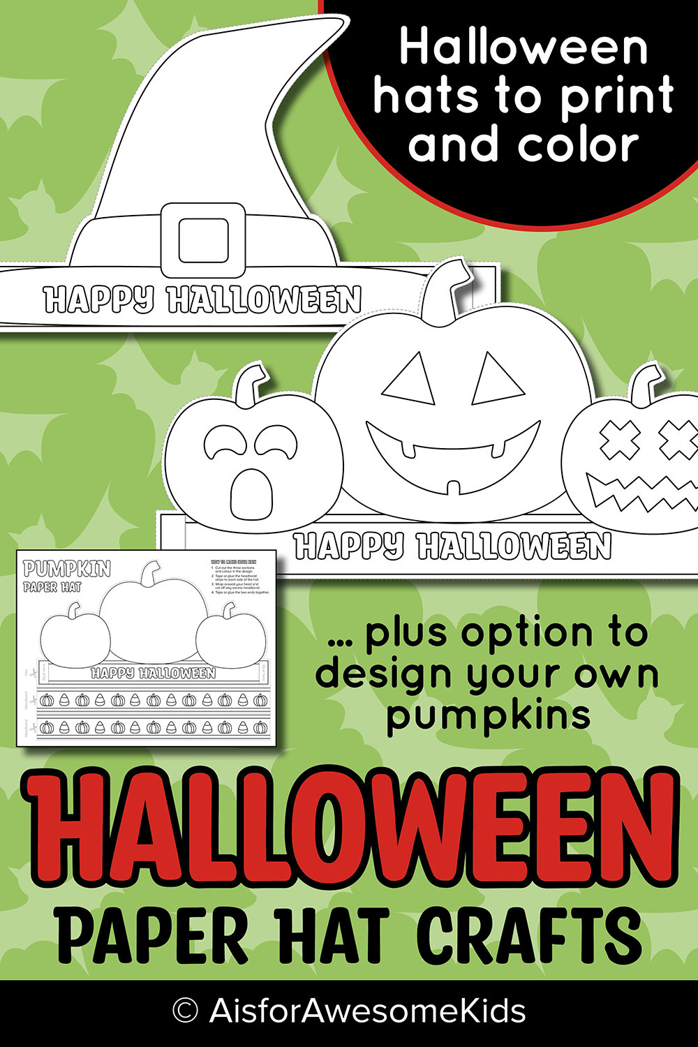 Halloween Paper Hat Crafts, Pumpkin Spooky Coloring Party Bag Filler ...