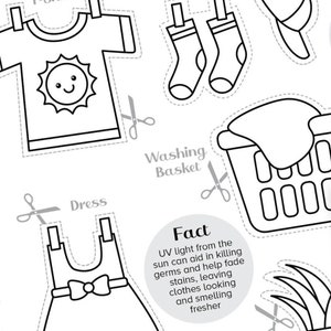 Clothesline Cut & Paste Craft, Washing Line Coloring Page Printable ...