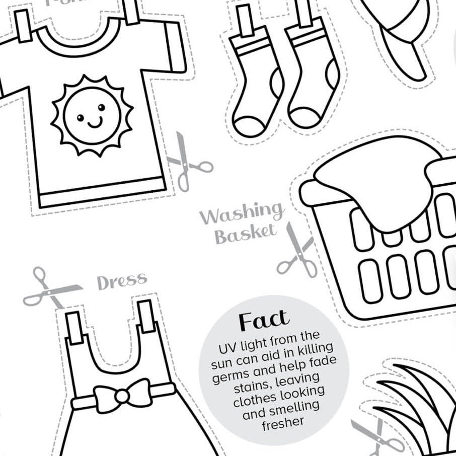 Clothesline Cut & Paste Craft, Washing Line Coloring Page Printable ...
