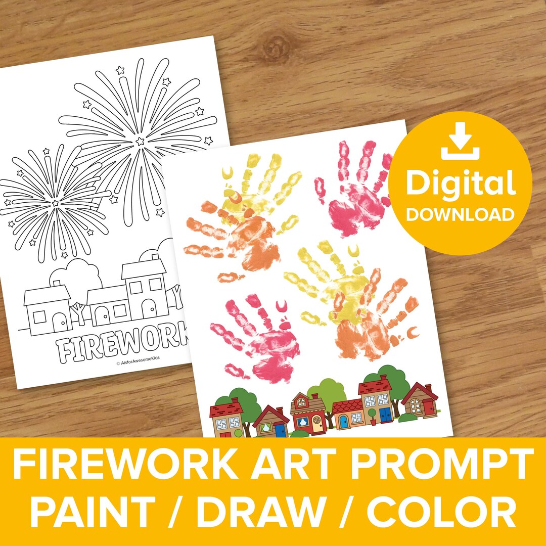Fireworks Art Activity Worksheet, New Year's Eve Party 2025 Line ...