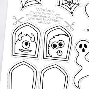 Haunted House Cut & Paste Craft, Build a Halloween Mansion Coloring ...