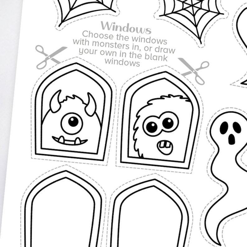 Haunted House Cut & Paste Craft, Build a Halloween Mansion Coloring ...