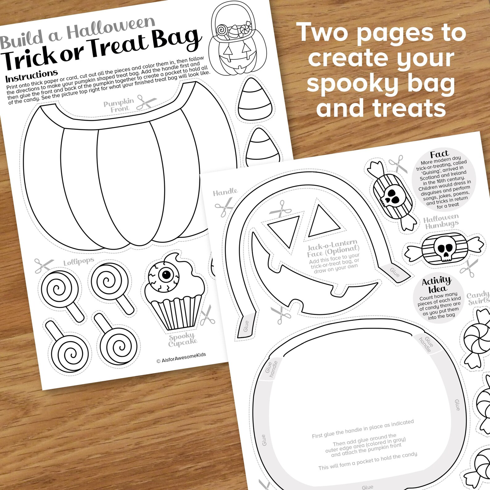 Trick or Treat Bag Cut & Paste Craft Printable, Halloween Candy Corn ...