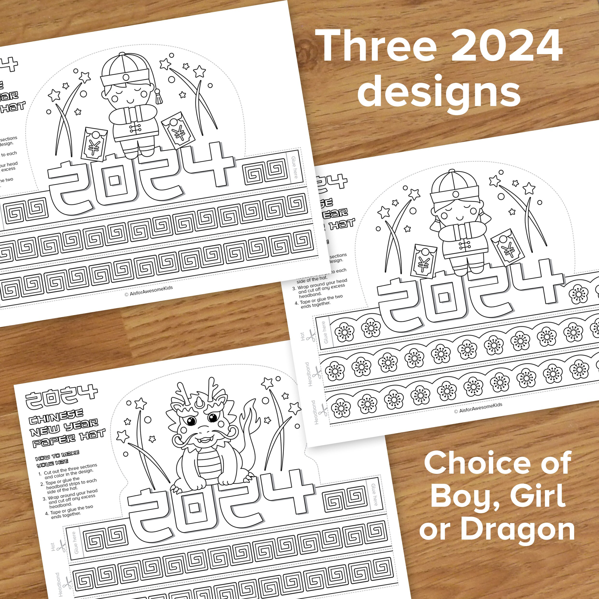 2024 Year of the Dragon Paper Hats, Chinese New Year Party Hat, Lunar ...