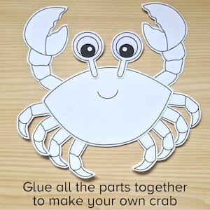 Crab Cut & Paste Craft Printable, Summer Beach Color and Build Art Kit ...