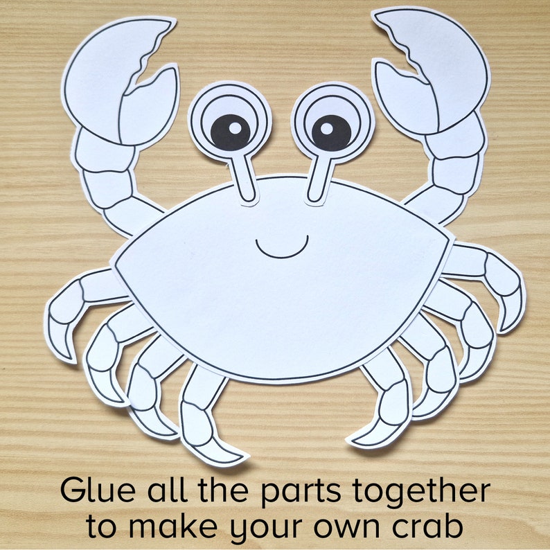 Crab Cut & Paste Craft Printable, Summer Beach Color and Build Art Kit ...