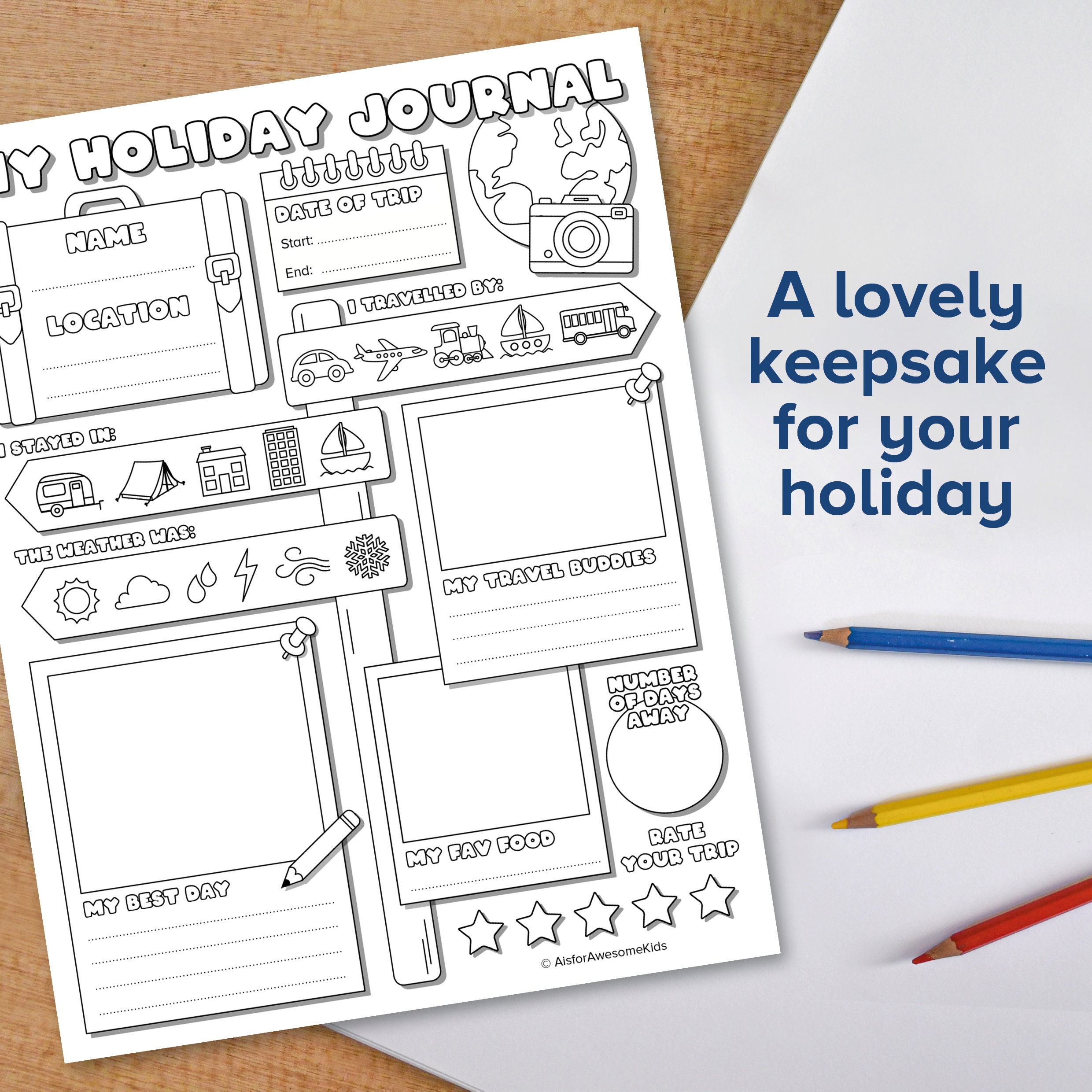 Travel Journal for Kids, Summer Vacation Diary Log, Family Holiday ...