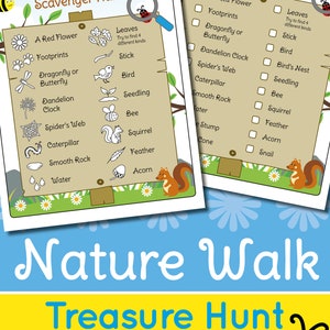 Nature Walk Scavenger Hunt, Kids Treasure Trail Outdoor Coloring ...