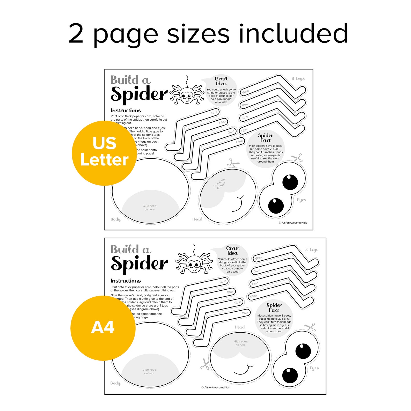 Spider Cut & Paste Craft, Halloween Build a Bug Coloring Kit, Kids ...