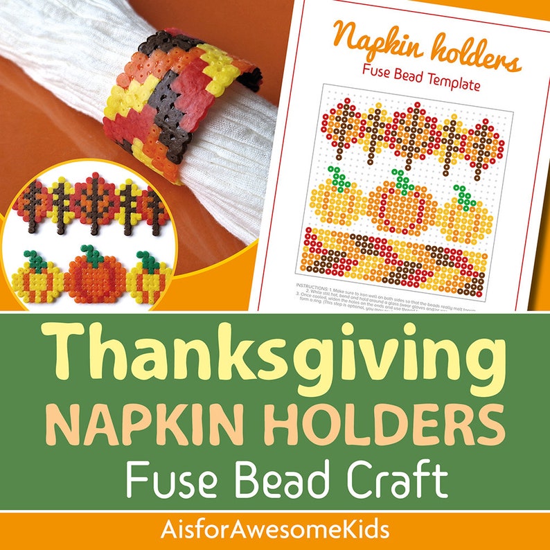 Fall Napkin Holders Fuse Bead Craft Template, Thanksgiving Pumpkin ...