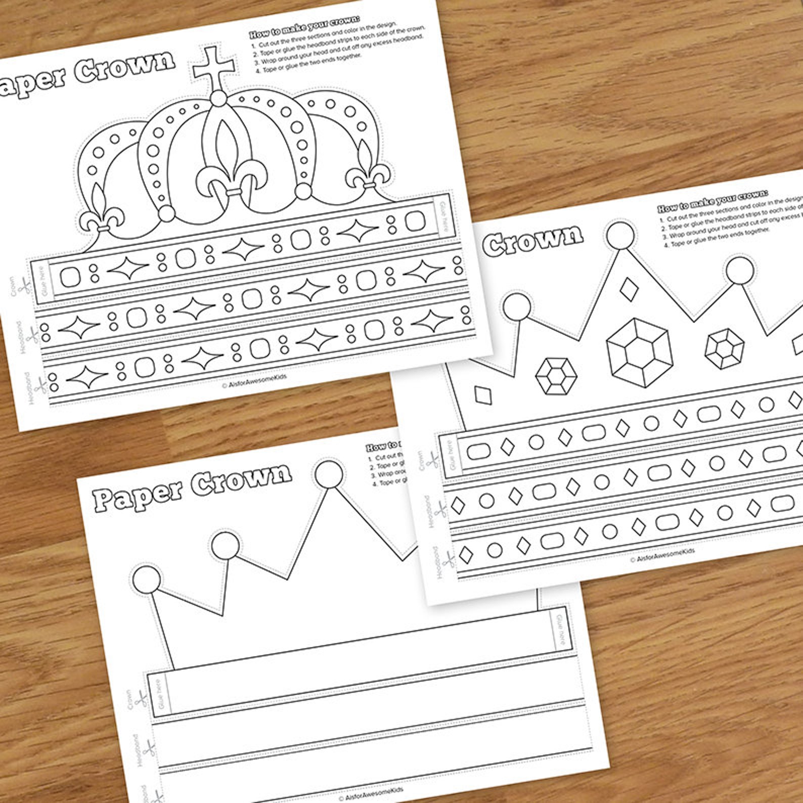 Paper Crown Craft, King Queen Hat Coloring, Princess Royal Celebration ...