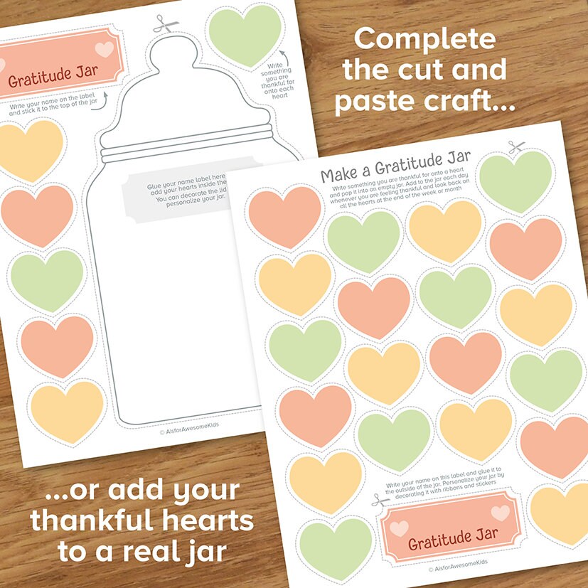 Gratitude Jar Cut & Paste Craft, Thanksgiving Hearts Printable ...