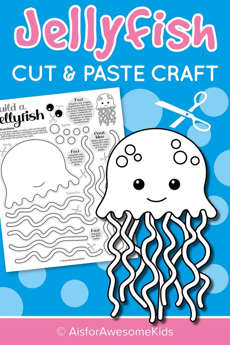 Jellyfish Cut & Paste Craft Printable, Marine Jelly Fish Color and ...