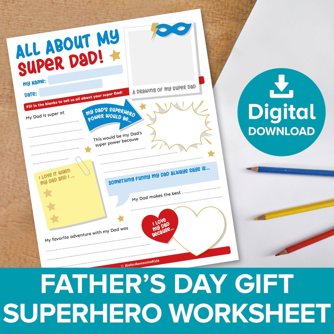 My Hero Worksheet Activity, Super Mum Dad Gift, Father's Mother's Day ...