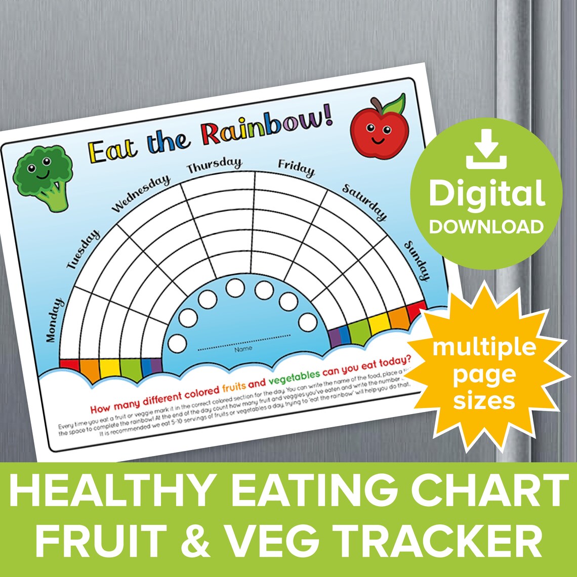 Eat the Rainbow Childrens Healthy Eating Reward Chart, Kids Track Fruit ...