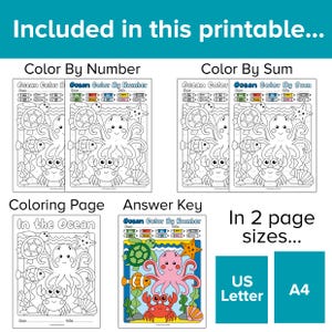 Ocean Color by Number Worksheet, Marine Life Picture Reveal, in the Sea ...