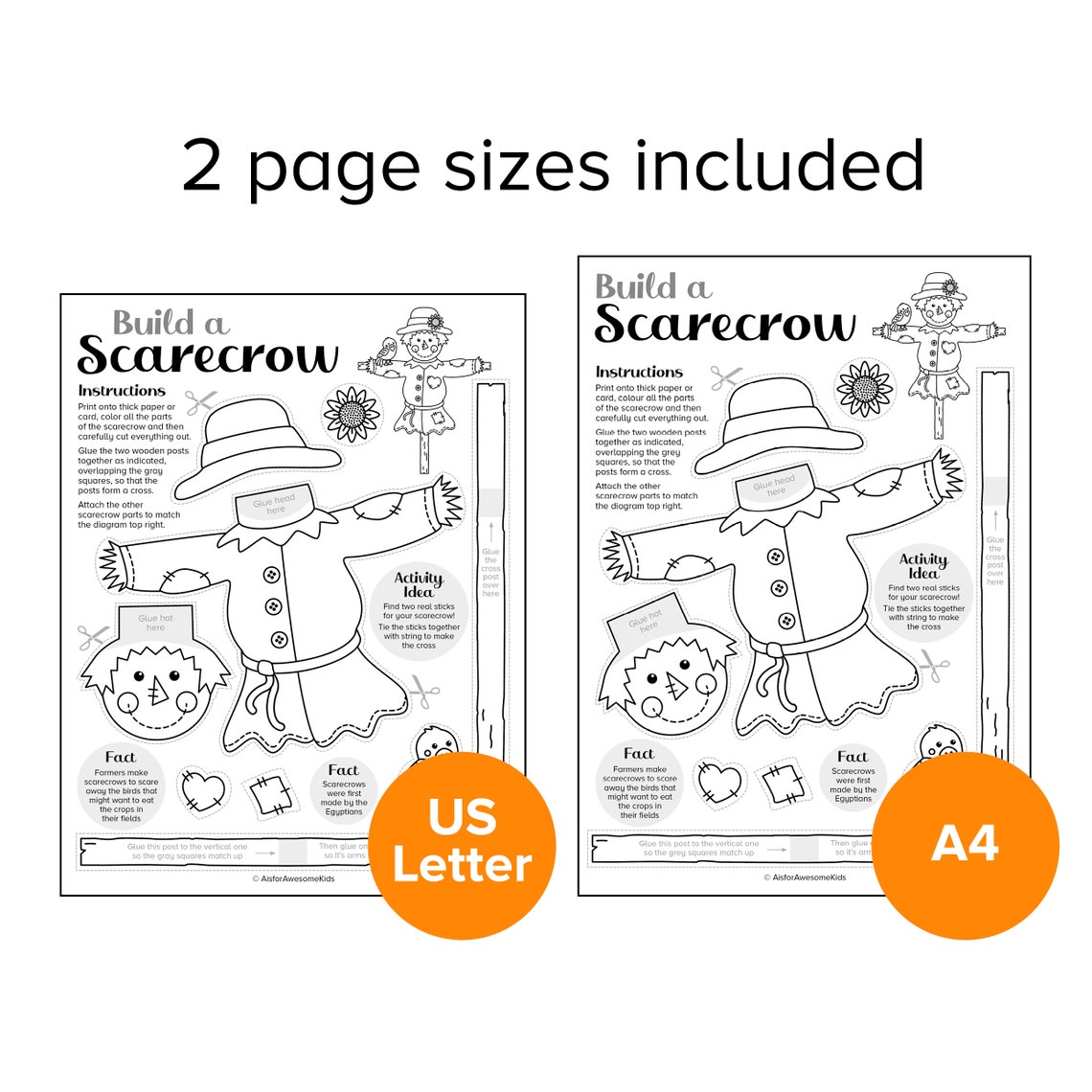 Scarecrow Cut & Paste Craft, Color and Build Autumn Straw Man, Kids ...