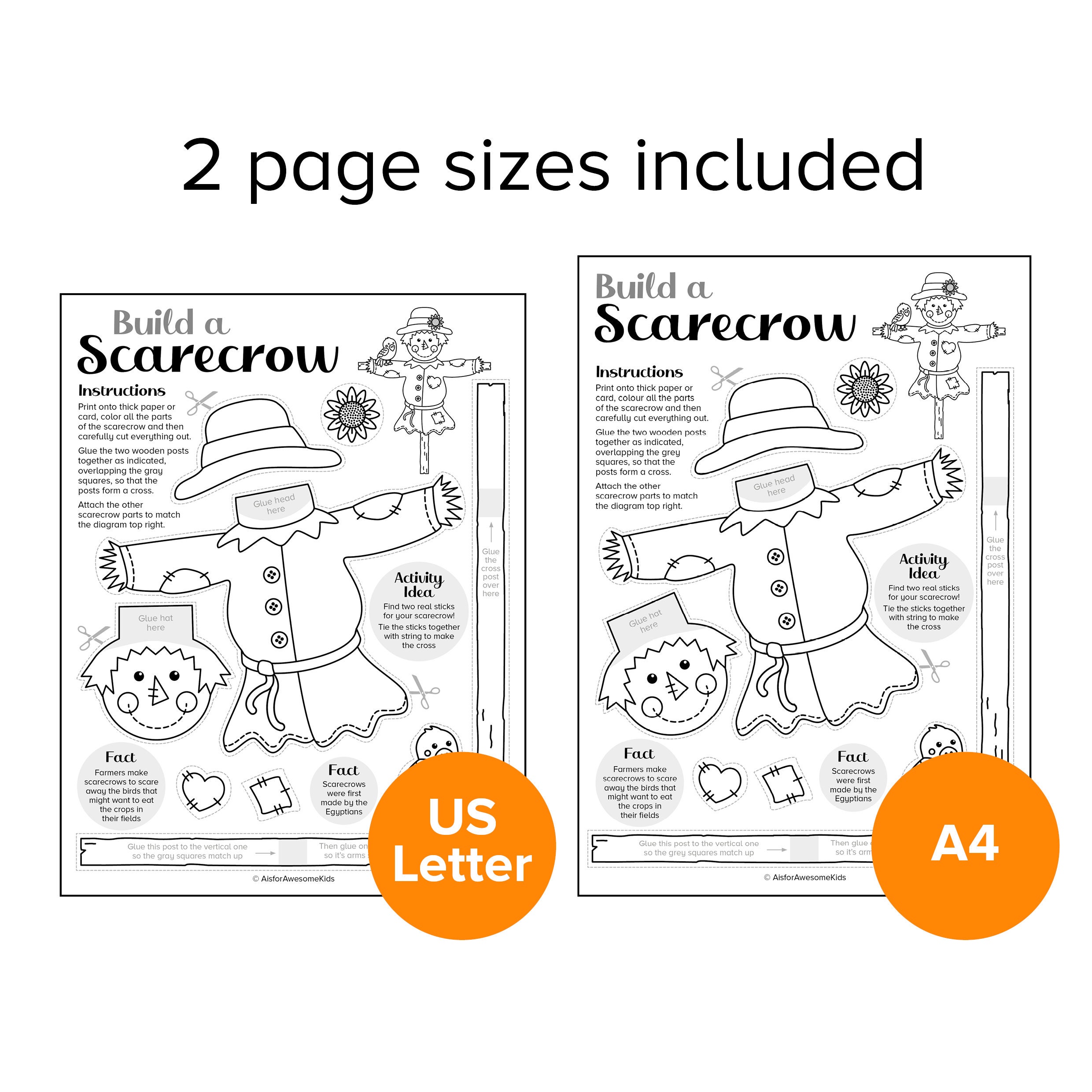 Scarecrow Cut & Paste Craft, Color and Build Autumn Straw Man, Kids ...