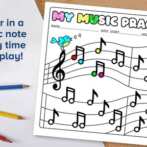 Music Practice Tracker Reward Chart, Kids Instrument Playing Log ...