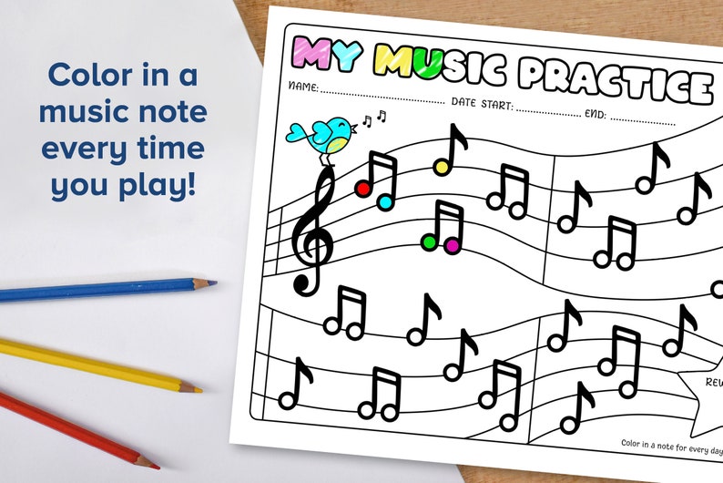 Music Practice Tracker Reward Chart, Kids Instrument Playing Log ...
