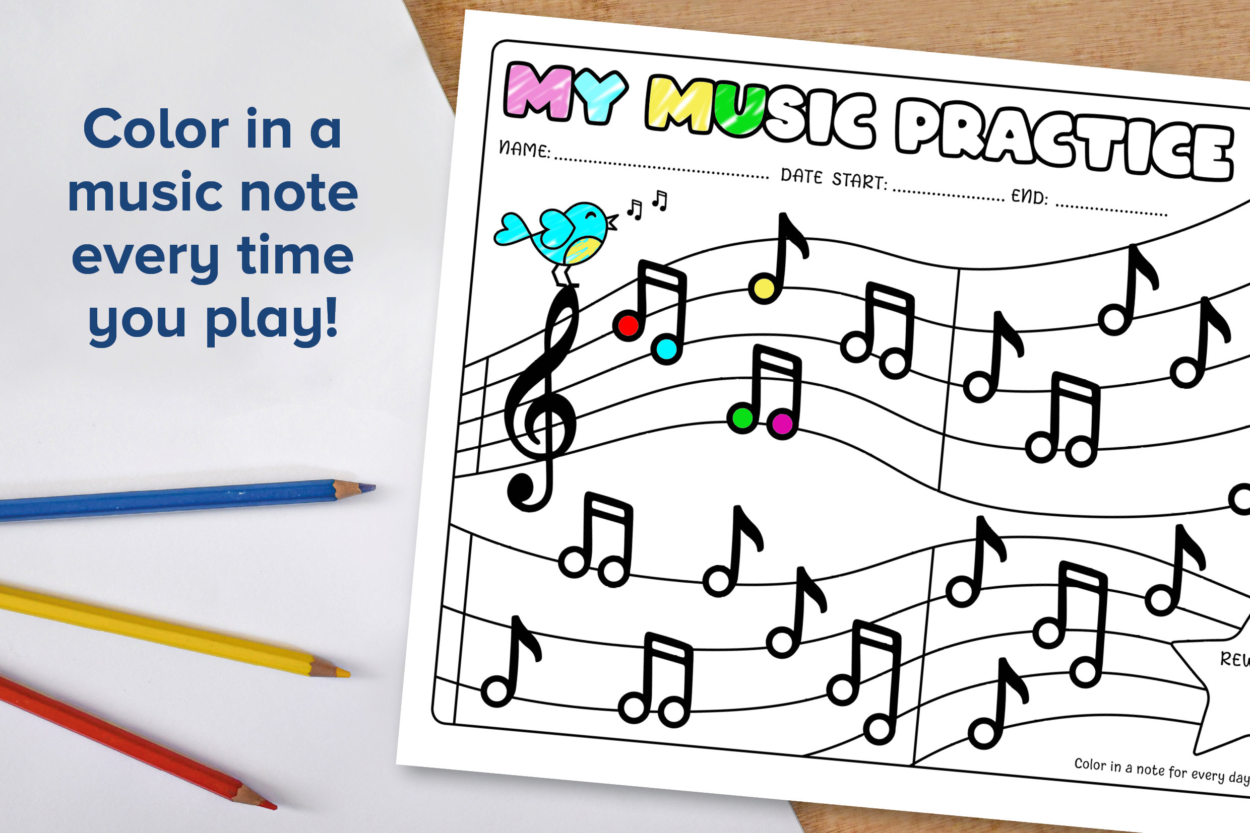 Music Practice Tracker Reward Chart, Kids Instrument Playing Log ...