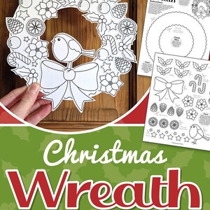 Christmas Wreath Cut & Paste Craft, DIY Xmas Decoration Color and Build ...